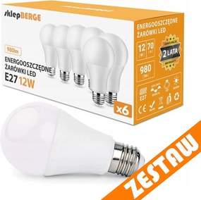 BERGE SADA 6x LED žárovka E27 12W - studená bílá