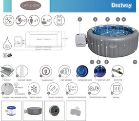 Bestway Nafukovací vířivka SANTORINI PRO 7, LED, aplikace, hydromasáž, pro 5-7 osob, 6001T J-6001T