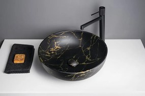 Sapho Sapho, RONDANE keramické umyvadlo na desku, průměr 41cm, mramor portoro, AR435PT