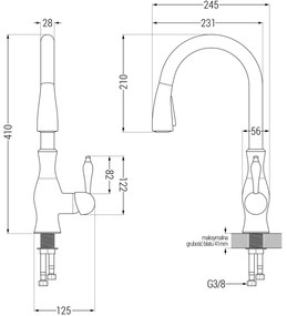 Mexen Gaspar, 1,5-komorový granitový dřez 737x475x177 mm a dřezová baterie Savita, šedá, 6507-71-672601-70