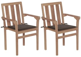 Zahradní židle 2 ks taupe podušky masivní teakové dřevo