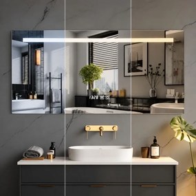 LED zrcadlo 90 × 70 cm s horním světlem a odmlžováním