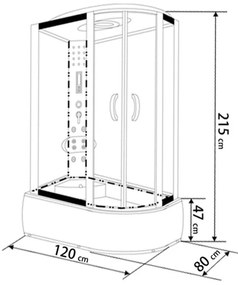 BPS-koupelny Hydromasážní box HYD-A03 120 SA L, 120x80 levý se saunou