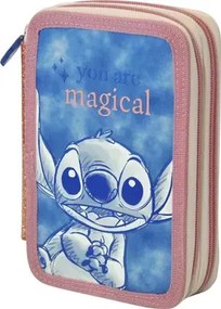 Penál Stitch dvoupatrový / 2 přihrádky / vybavený