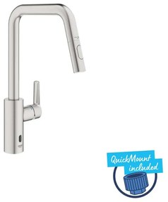 Grohe QuickFix Start - Elektronická dřezová baterie s výsuvnou sprškou, bateriové napájení, supersteel 101243DC00