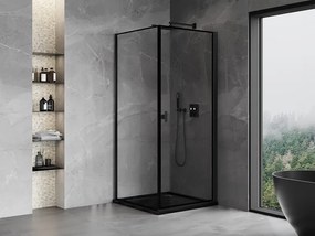 Mexen Mist-B, 1-křídlý ​​výklopný sprchový kout, pravý, 80 x 80 cm, čiré sklo-černý rám, 8A2T-080-080-70-70-P