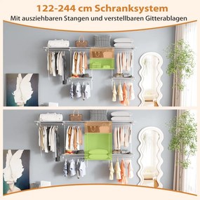 Costway Otevřená skříň 122 - 244 cm Rozšiřitelná nástěnná Úložný systém
