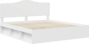 Rám postele s čelo Bílá 200 x 200 cm Masivní borové dřevo 3413263