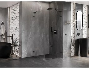 Mexen Lunar, L pravý výklopný sprchový kout 80 x 80 cm, 8mm čiré sklo, černý profil, 834L-080-080-70-00-P