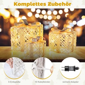 Costway Sada 3 dárkových krabiček LED s 48 Teplými bílými LED světly