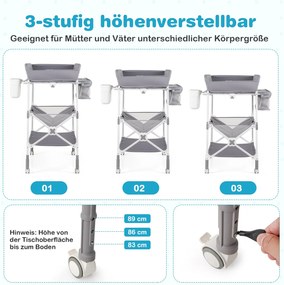 Costway Přenosný přebalovací pult s kolečky Skládací přebalovací pult s výškově