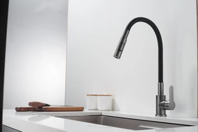 Gamma Flex 4000, stojánková dřezová baterie s flexibilním ramenem, 2-funkční výtok, černá-grafitová, GMA-BFX-4000GM