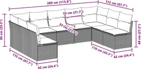 9dílná zahradní sedací souprava a podušky světle šedá polyratan 3218072