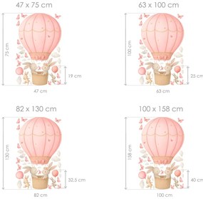 Zajíčci v růžovém balónu samolepky na zeď arch 82 x 130 cm