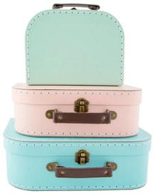 sass & belle Dětský kufřík Pastel Retro S (Zelená), růžová barva, modrá barva, zelená barva, papír