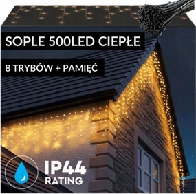Sople 500 Led Venkovní Osvětlení Vánoční Teplá S Pamětí 19 m Stahovací Pásky