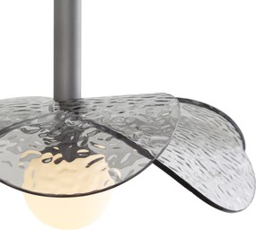 Designová závěsná lampa stříbrná s kouřovým sklem - Kemner