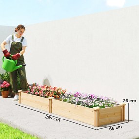 Dřevěný vyvýšený záhon, záhon s dělicí stěnou s otevřeným dnem, zahradní záhon se studeným rámem 235 x 66 x 26 cm přírodní dřevo