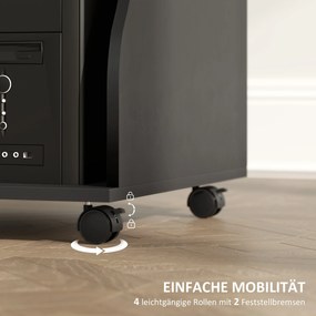 HOMCOM Stůl s Kolečky 80 x 48 cm Počítačový Stůl Kancelářský Stůl s Držákem na Monitor, Zásuvkou na Klávesnici, Policí na Úložné Prostředky, PC Stůl …