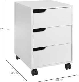 HOMCOM Kancelářská zásuvková skříň s kolečky, filing cabinet se 3 zásuvkami, 40x50x57 cm, bílá