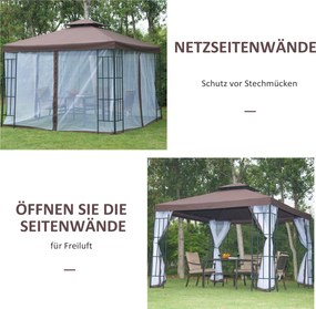 Zahradní altán Outsunny s bočními stěnami s moskytiérou, párty stan s dvojitou střechou, zahradní stan stan 2,97x2,97 m | Aosom