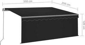 Ručně zatahovací markýza s roletou a LED 3,5x2,5 m antracitová 3069404