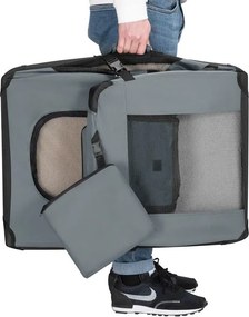 Skládací přepravní box pro psy, šedý, s pelíškem, velikost S