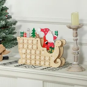 HOMCOM Adventní kalendář ze dřeva se 24 zásuvkami, opakovaně použitelný a doplnitelný adventní kalendář, 22,5 x 8 x 36 cm, přírodní