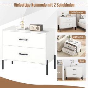 Costway 2-zásuvková komoda moderní dřevěný noční stolek s kovovými nohami