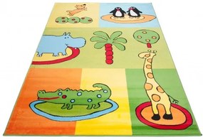 Dětský kusový koberec KINDER K596A Krokodýl Tučňáci Hroch Žirafa vícebarevný Rozměr: 80x150 cm