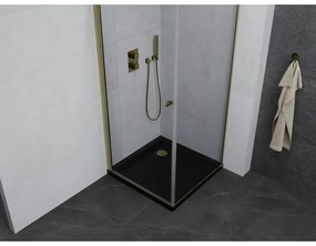 Mexen Pretoria sprchový kout s otočnými dveřmi 100 x 100 cm, průhledné, Zlatá+ vanička do sprchového kouta Flat, Černá - 852-100