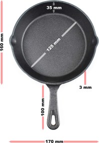 Litinová pánev Wiltec – 16 cm, černá (62963)
