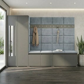 Předsíňová stěna Trinity 9 s čalouněnými panely, 290 cm, grafit/ šedá