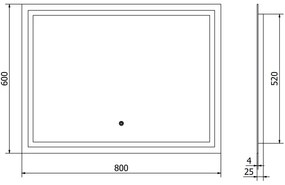 Mexen Miko, LED koupelnové zrcadlo s podsvícením 100 x 80 cm, 6000K, ochrana proti zamlžování, 9819-100-080-611-00