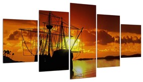 Obraz lodě při západu slunce (150x80 cm)