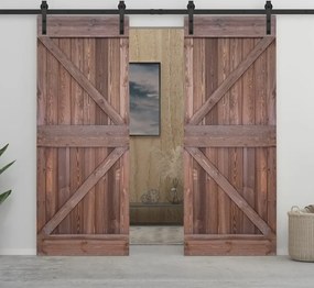vidaXL Posuvné dveře s kováním 90 x 210 cm masivní borovice [3057594] Barva: Hnědá
