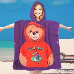 Dětské pončo TEDDY MARIO fialové Rozměr: 60 x 120 cm