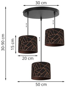 Závěsné svítidlo WERONA 6, 3x černé textilní stínítko se vzorem, O, C