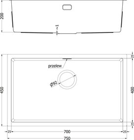 Mexen Trixo, 1-komorový nerezový dřez 750 x 440 mm, černá, vzor voština, 6415751000-70HC