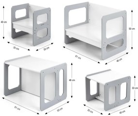 Dětský stůl Stella 3v1 šedý s židlí