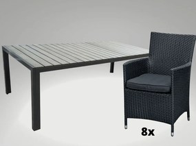 Hliníkový zahradní nábytek: stůl Jerry 220cm tmavě šedý a 8 křesel Vittorio