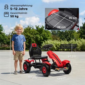 HOMCOM Pedal Go-Kart pro děti od 5 let, pedálové auto s nastavitelným sedadlem, gumovými pneumatikami a ruční brzdou pro chlapce a dívky do 50 kg, ro…
