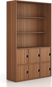 Kancelářská skříň FRAME, 6x dveře, 2x police, 1299 x 450 x 2162 mm, RFID zámek, ořech