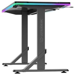 Herní stůl ULTRADESK IRON  - 132 cm, nastavitelná výška podsvícený, černý