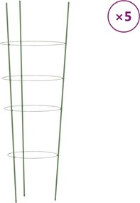 Opory pro zahradní rostliny se 4 kroužky 5 ks zelené 90 cm ocel 319375