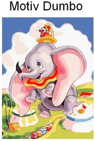 Diamantové malování - Filmové a pohádkové postavy (kulaté diamanty) Motiv: Dumbo, Rozměr: 30x40 cm
