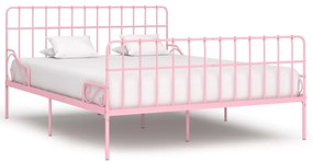 Rám postele s laťkovým roštem růžový kov 200 x 200 cm,  284628 HangarStore.cz