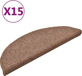 Kobercové nášlapy na schody 15 ks hnědé 56 x 17 x 3 cm 322366