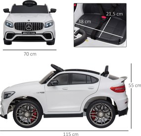 HOMCOM 12V Mercedes-Benz AMG GLC63S COUPE dětské elektrické autíčko s dálkovým ovládáním a bezpečnostním pásem, 2 x 35W motory, bílé 115 x 70 x 55 cm…