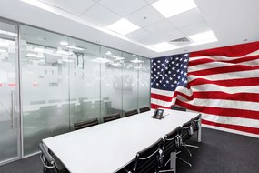 DIMEX | Samolepicí vliesová fototapeta na zeď Vlající vlajka USA MA-5-1546 | 375 x 250 cm | modrá, červená, bílá